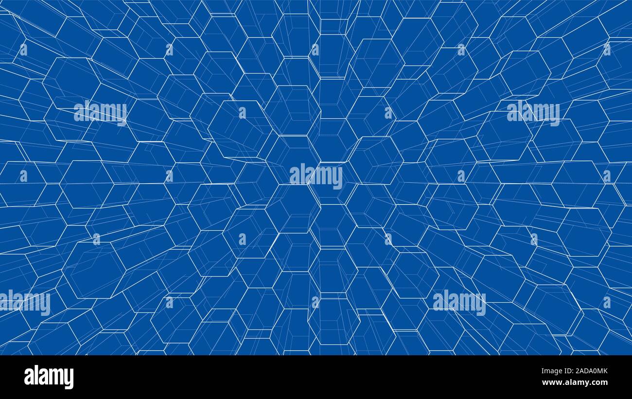 Abstract background of hexagons outline. Vector rendering of 3d. Wire ...