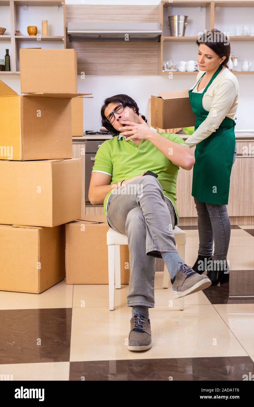 Mother and son moving to new flat Stock Photo - Alamy