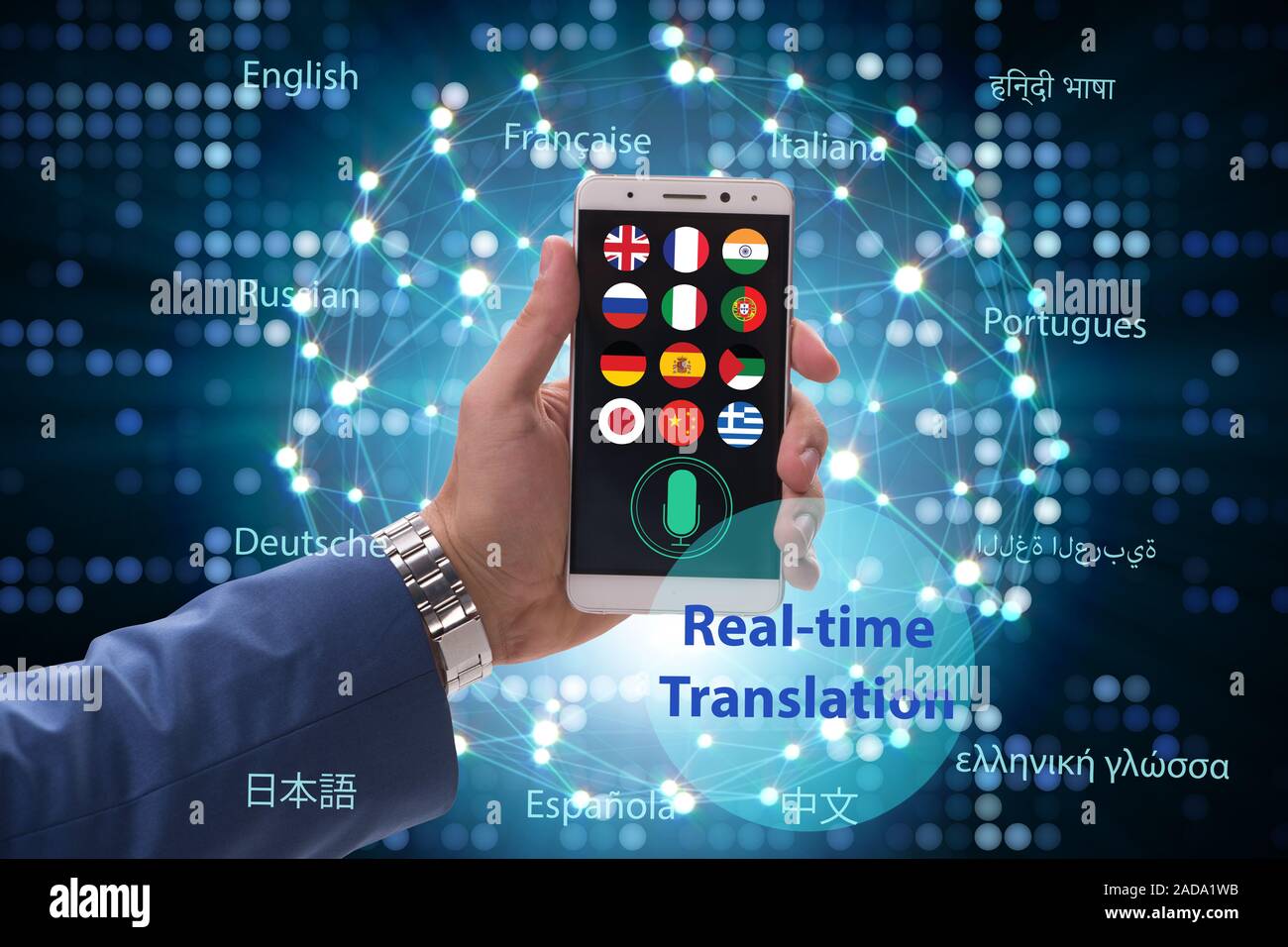 Concept of real time translation with smartphone app Stock Photo - Alamy