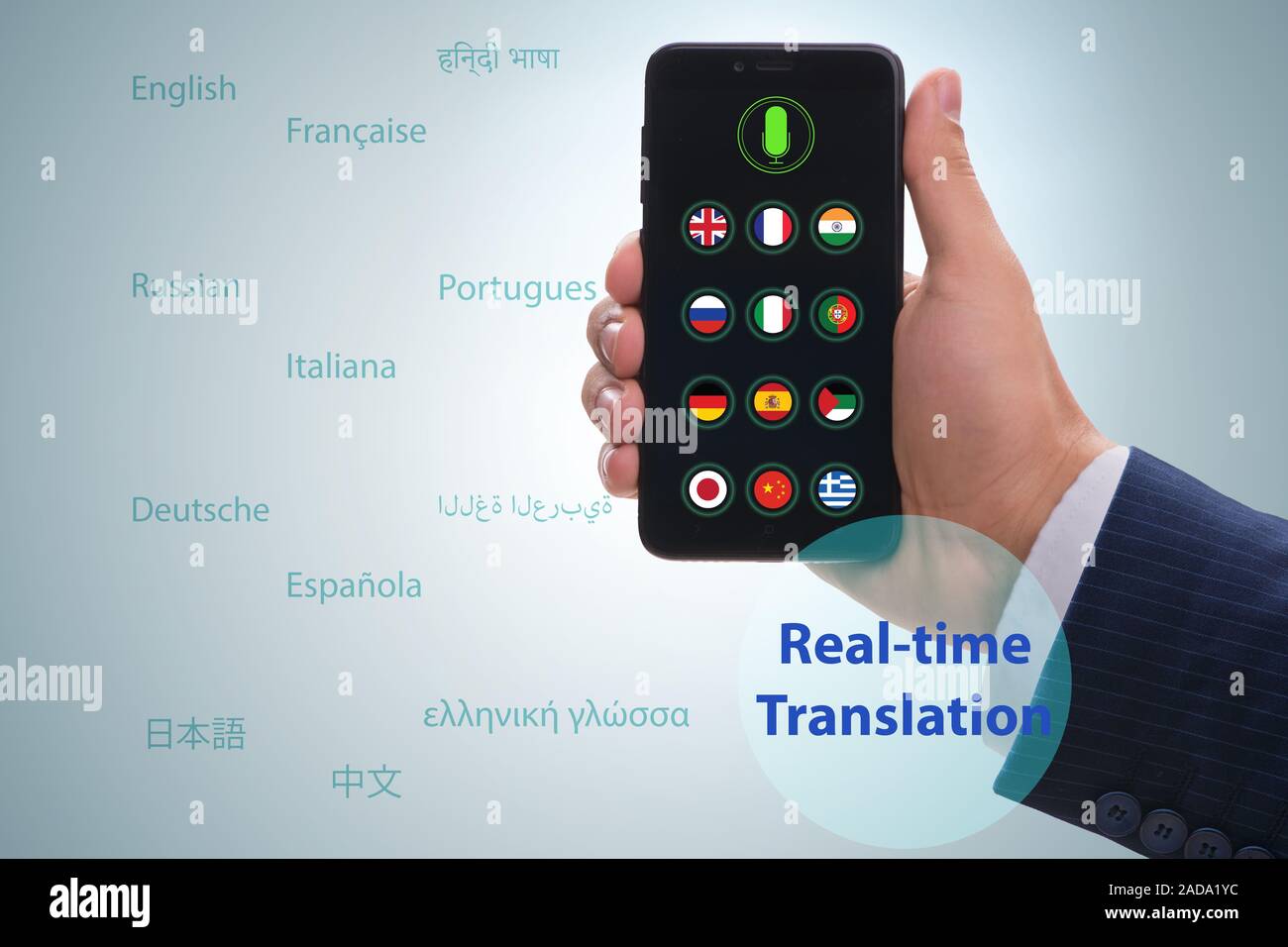 Concept of real time translation with smartphone app Stock Photo - Alamy