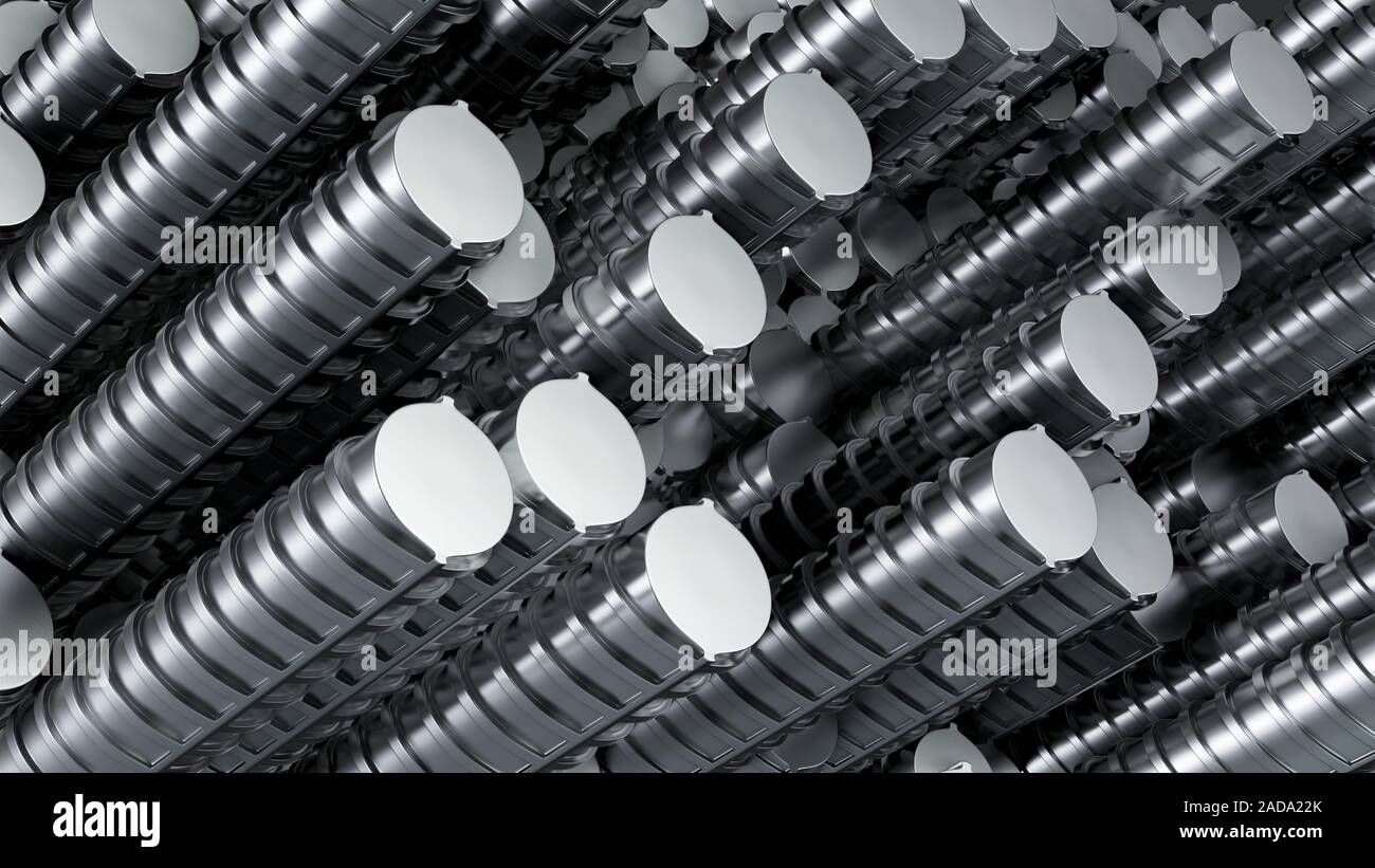 Stainless steel rods in rows. Randomly located. 3D illustration. Great ...