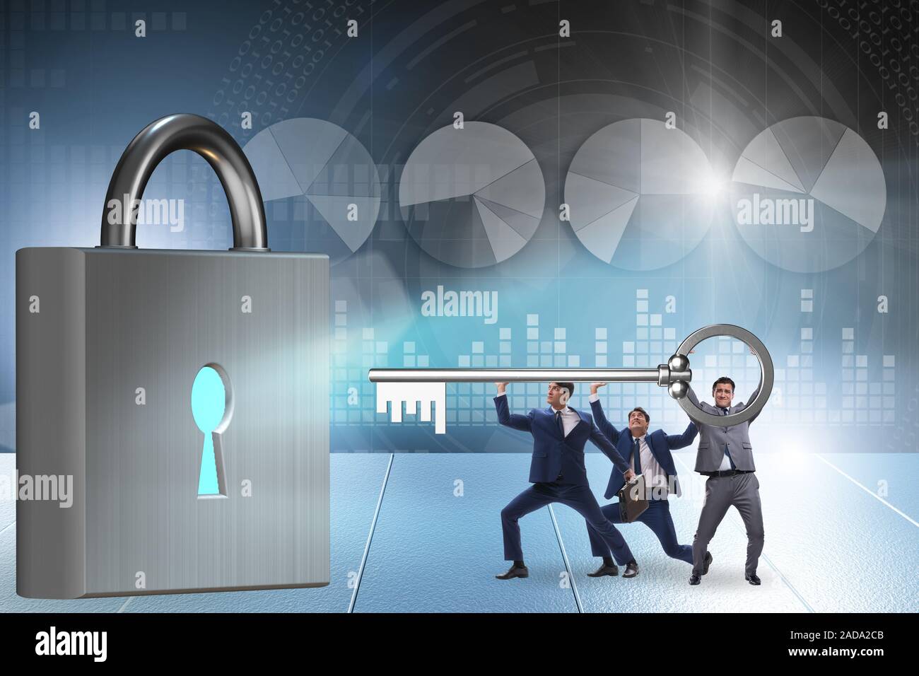 Businessmen unlocking new opportunity with key Stock Photo - Alamy