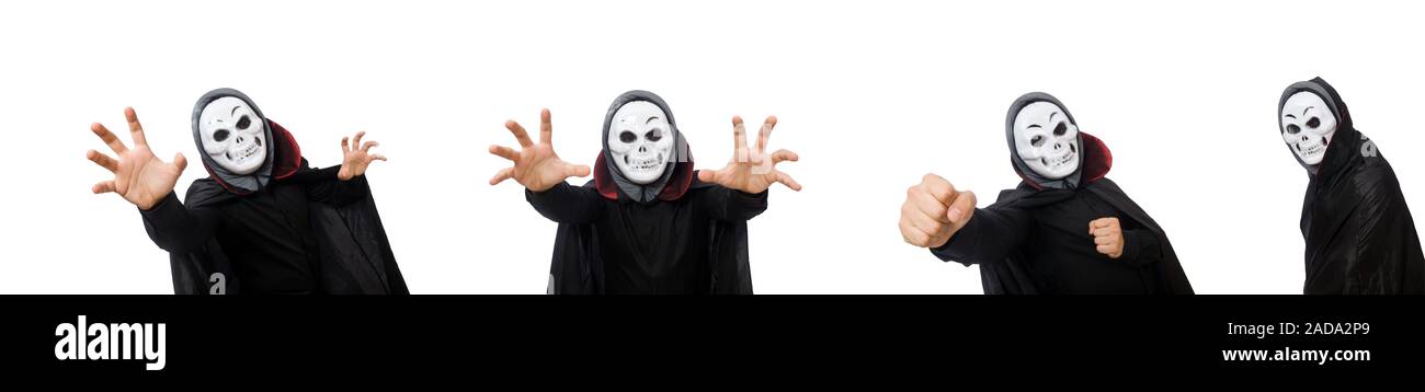 Man in horror costume with mask isolated on white Stock Photo - Alamy
