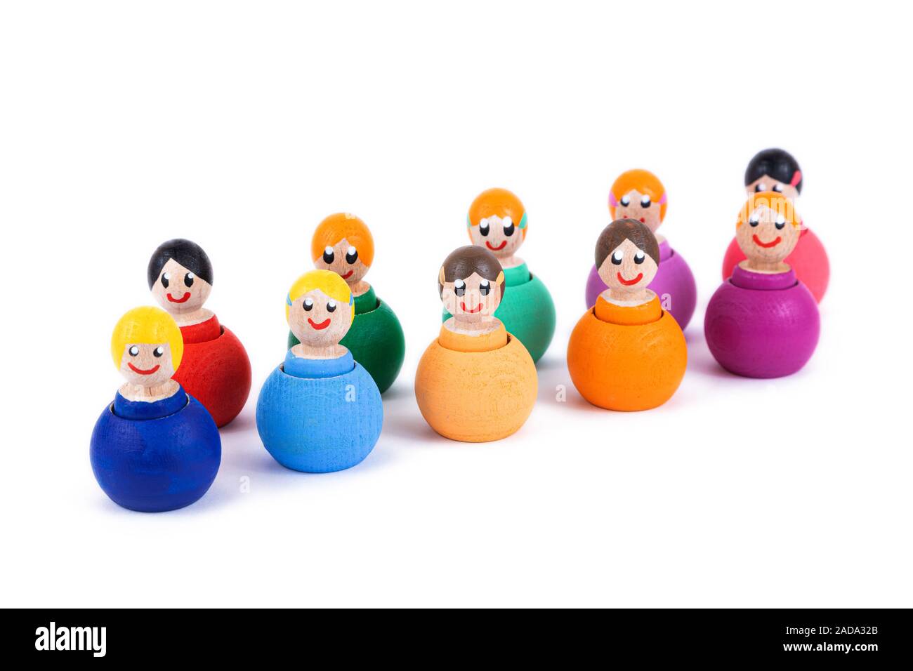 Close-up of a children's toy made of natural wood in the form of little ...