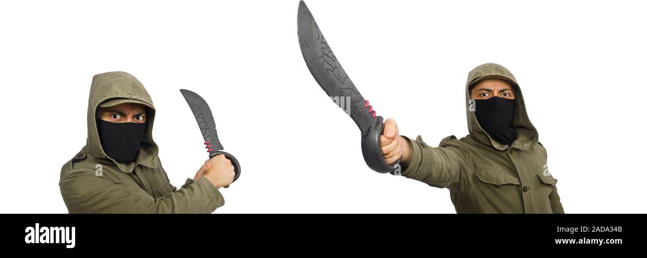 Criminal wearing mask isolated on white Stock Photo - Alamy