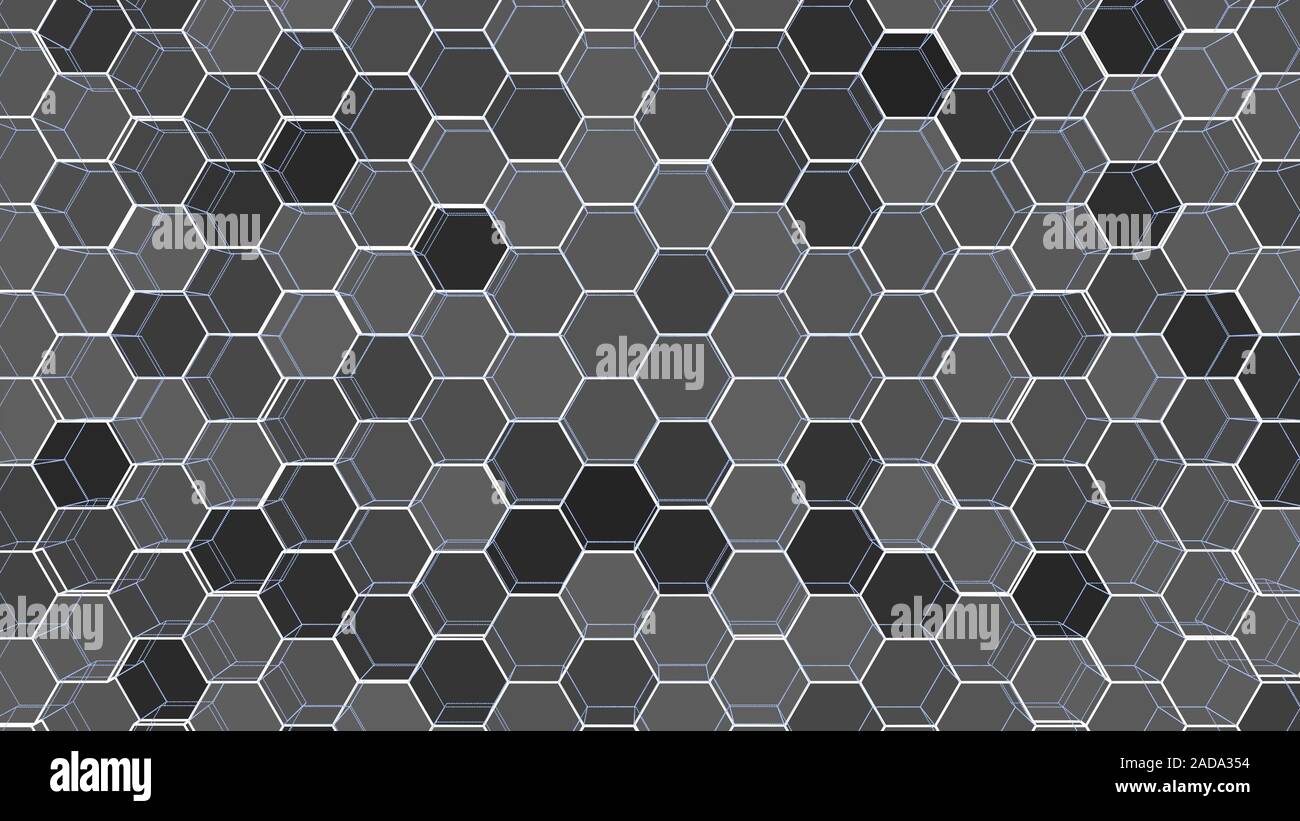 Abstract background of colorful outline hexagons. 3D illustration. Wire ...