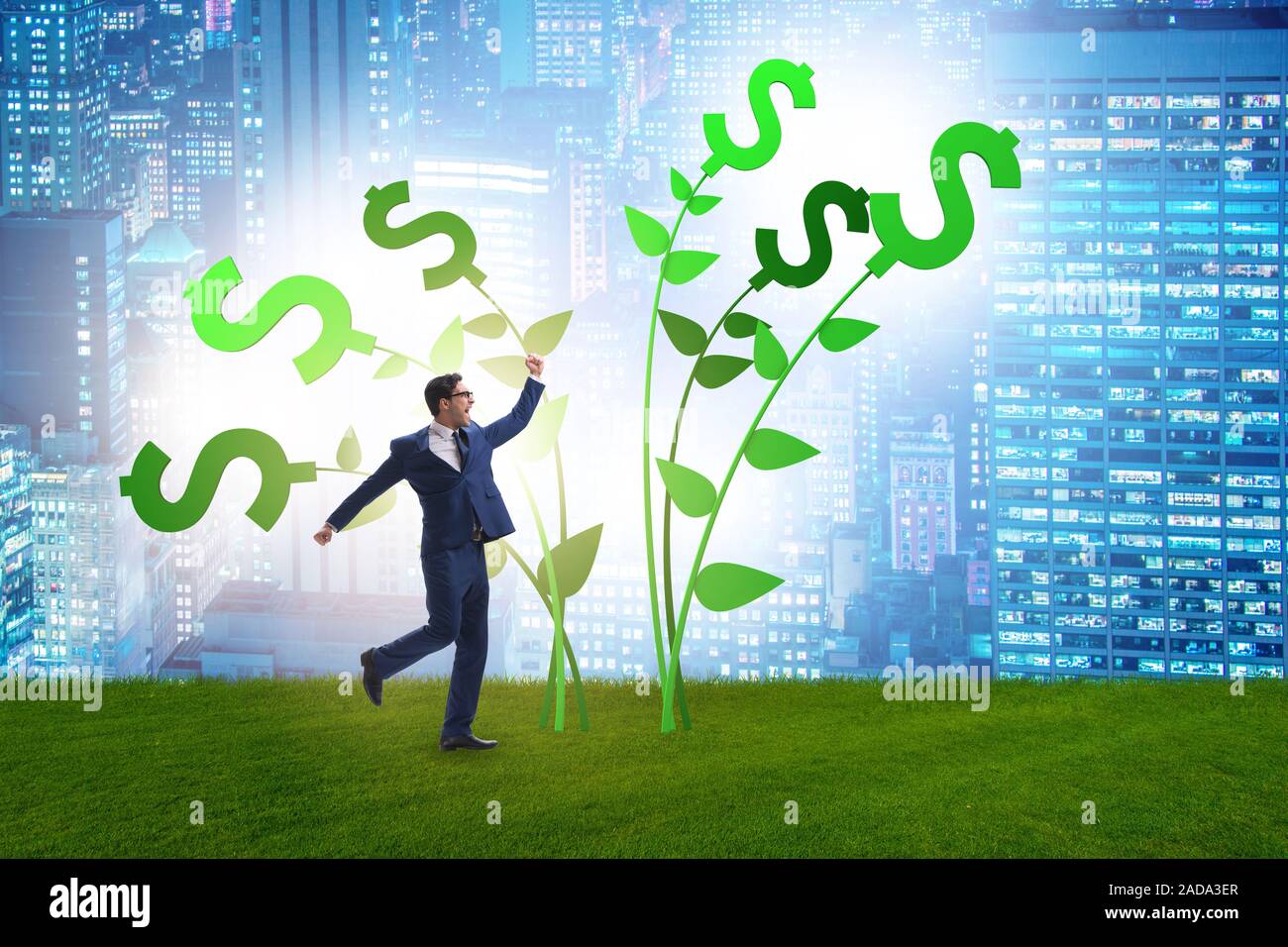 Money tree concept with businessman in growing profits Stock Photo - Alamy