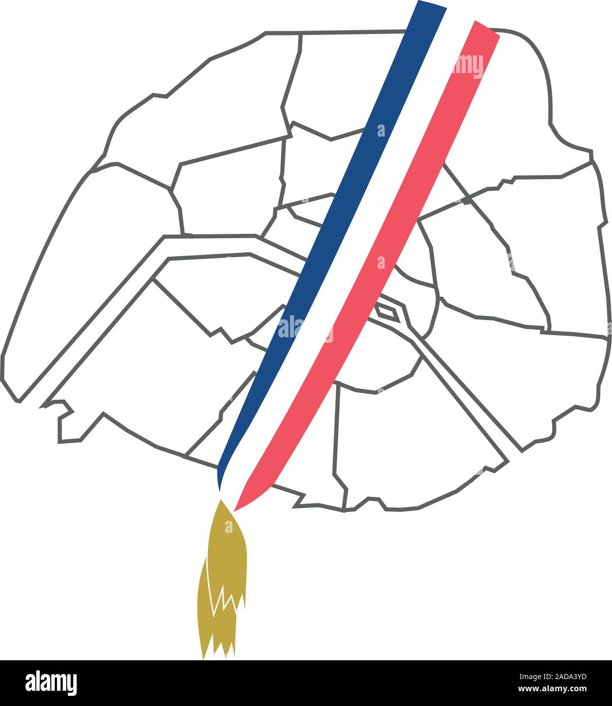 Map of Paris with a tricolour scarf in the colours of the French flag ...