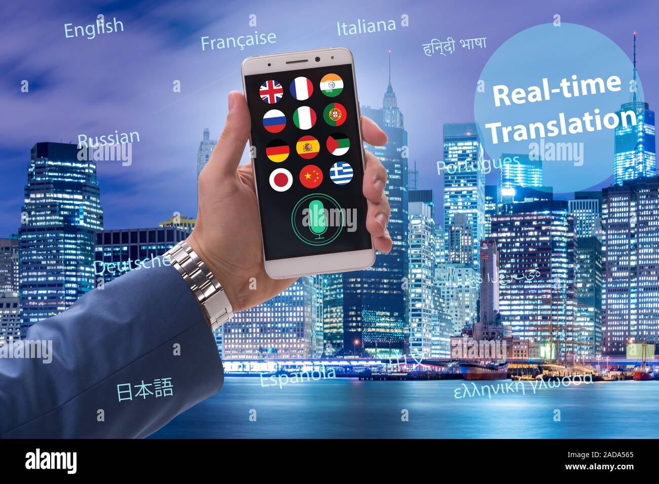 Concept of real time translation with smartphone app Stock Photo - Alamy