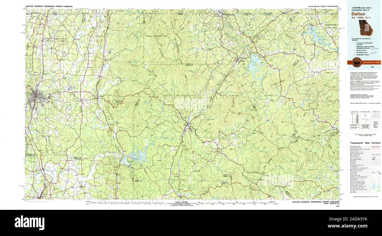 USGS TOPO Map Tennessee GA Dalton 247638 1981 100000 Restoration Stock ...