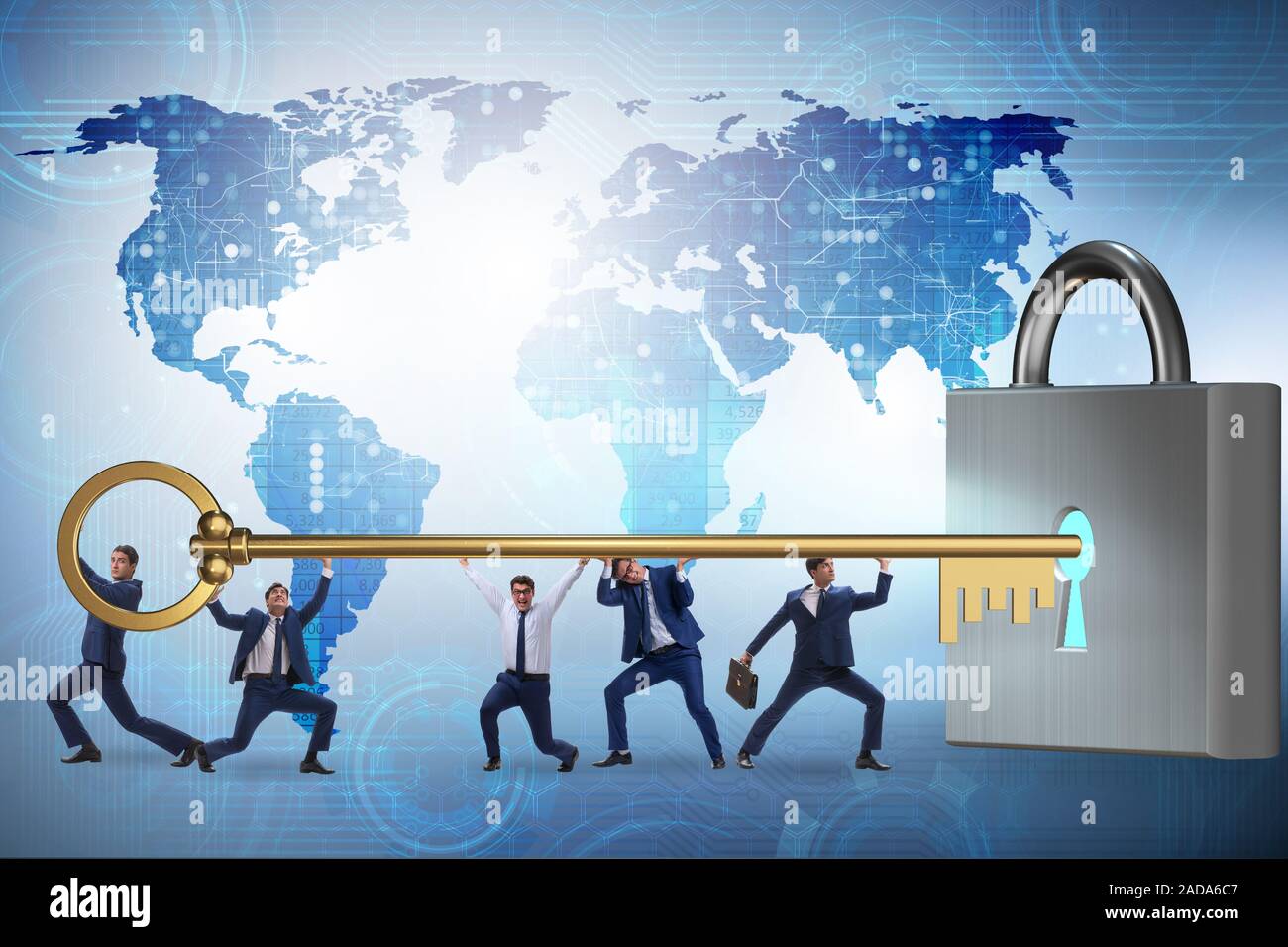Businessmen unlocking new opportunity with key Stock Photo - Alamy