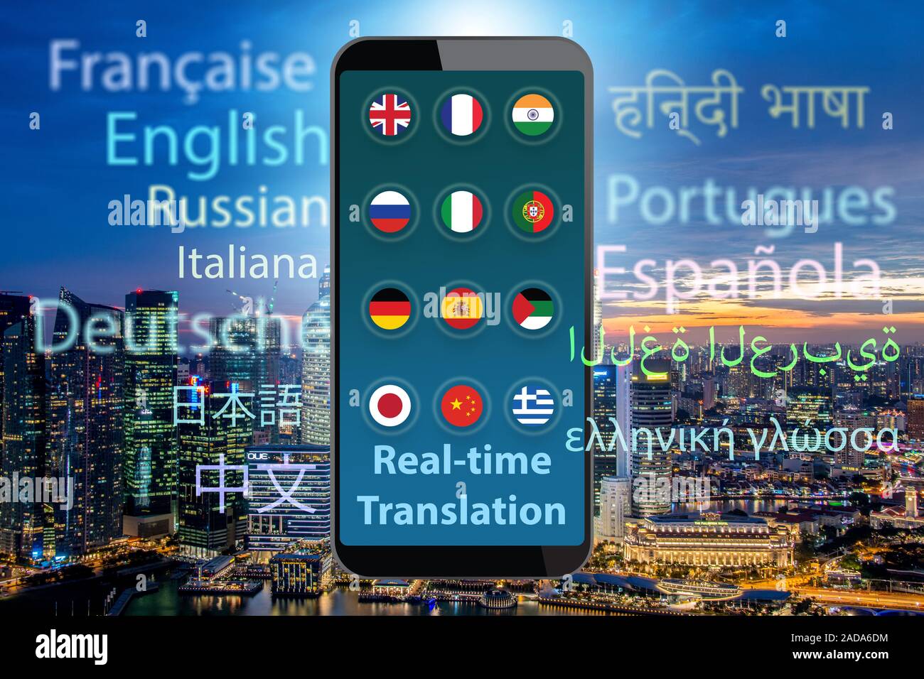Concept of real time translation with smartphone app - 3d render Stock ...