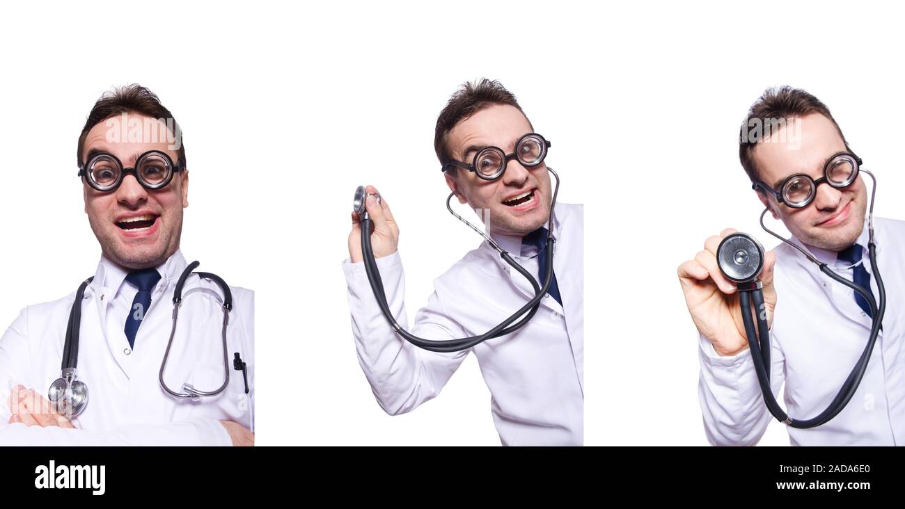 Funny doctor isolated on the white Stock Photo - Alamy