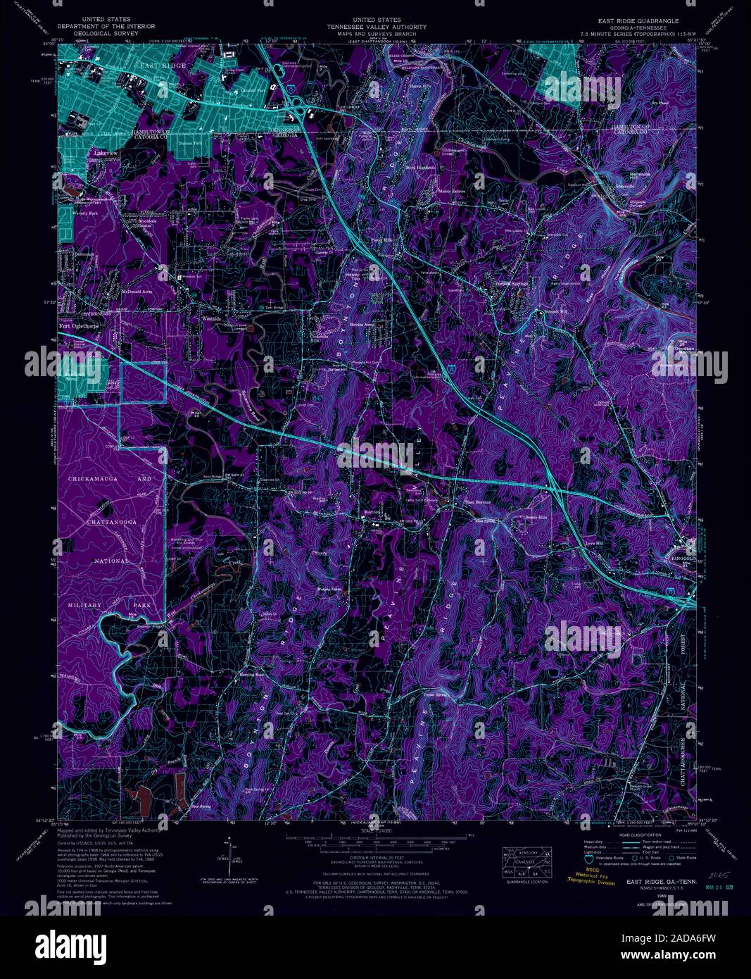 USGS TOPO Map Tennessee GA East Ridge 245630 1969 24000 Inverted ...