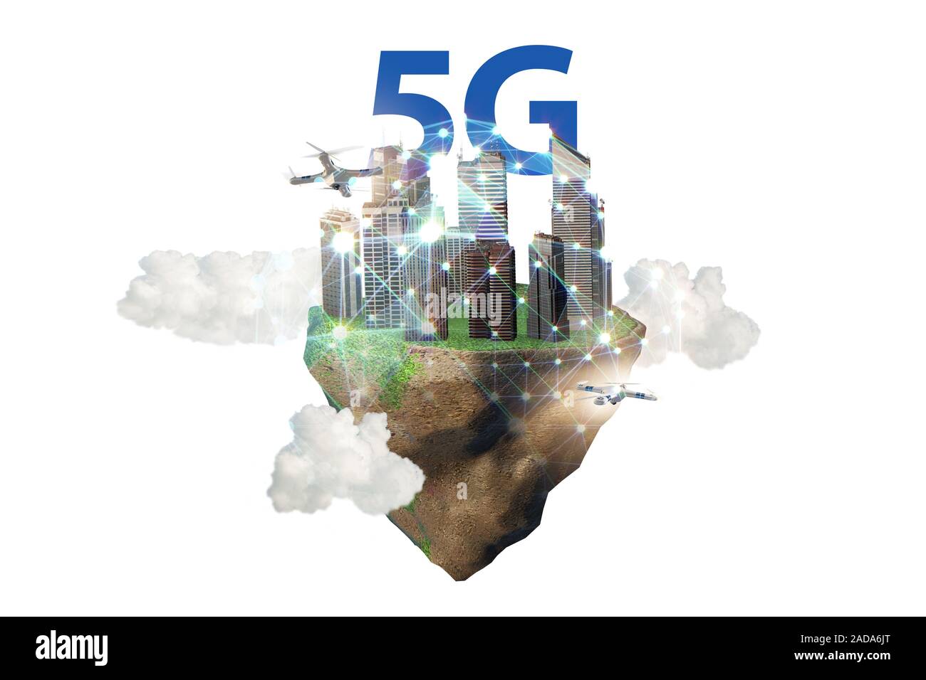 Concept of 5g technology with floating island Stock Photo - Alamy