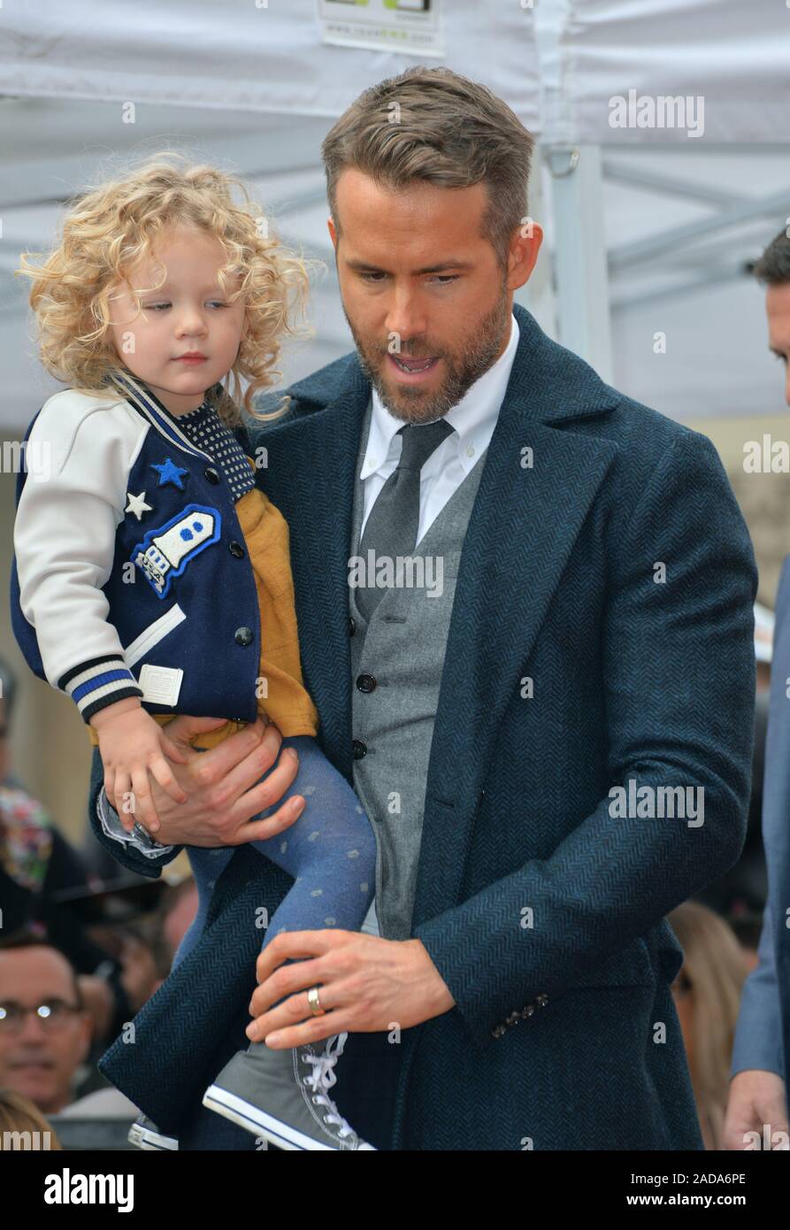 Actor Ryan Reynolds & daughter James Reynolds (2) at the Hollywood Walk ...
