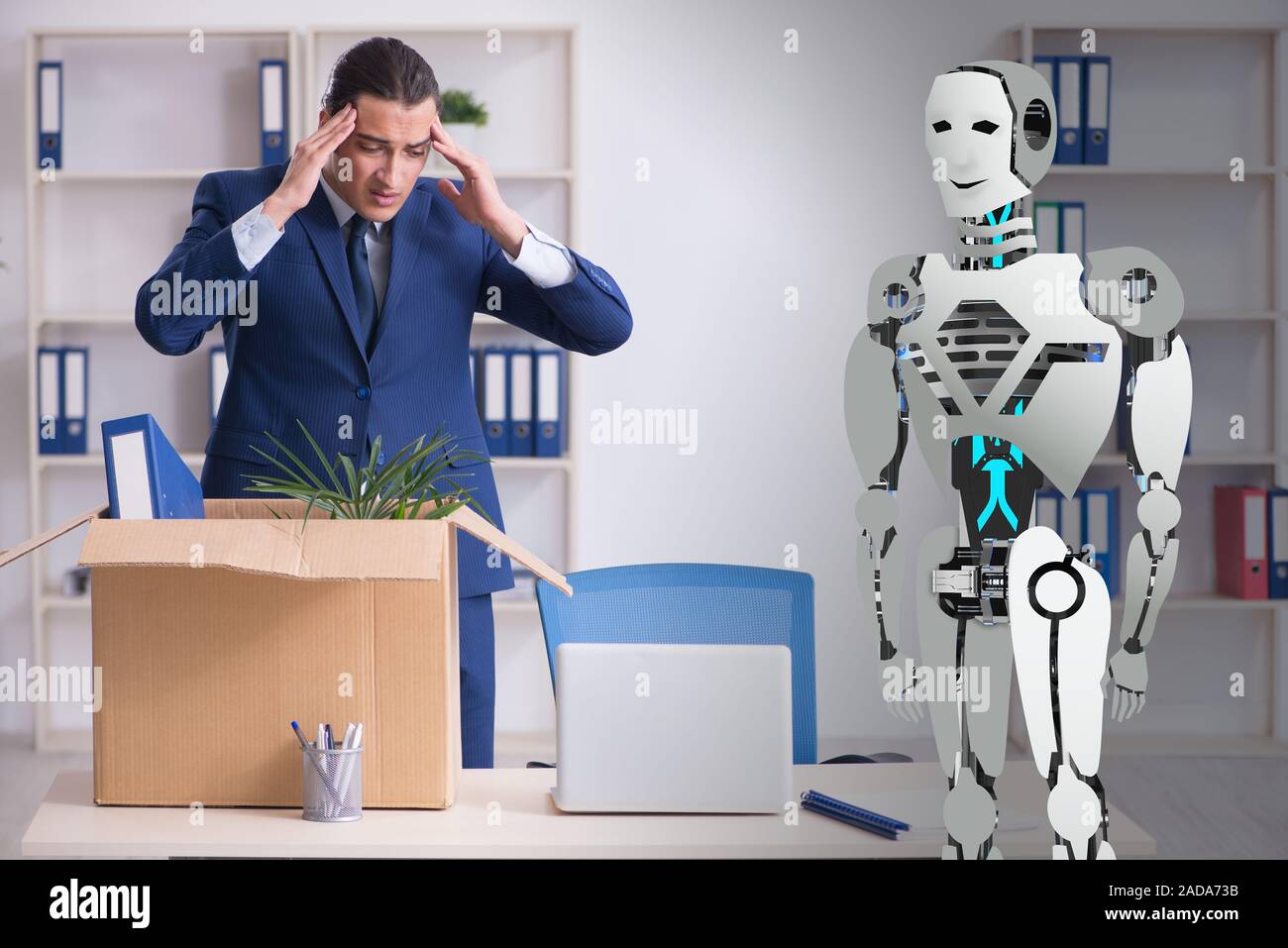Concept of robots replacing humans in offices Stock Photo - Alamy