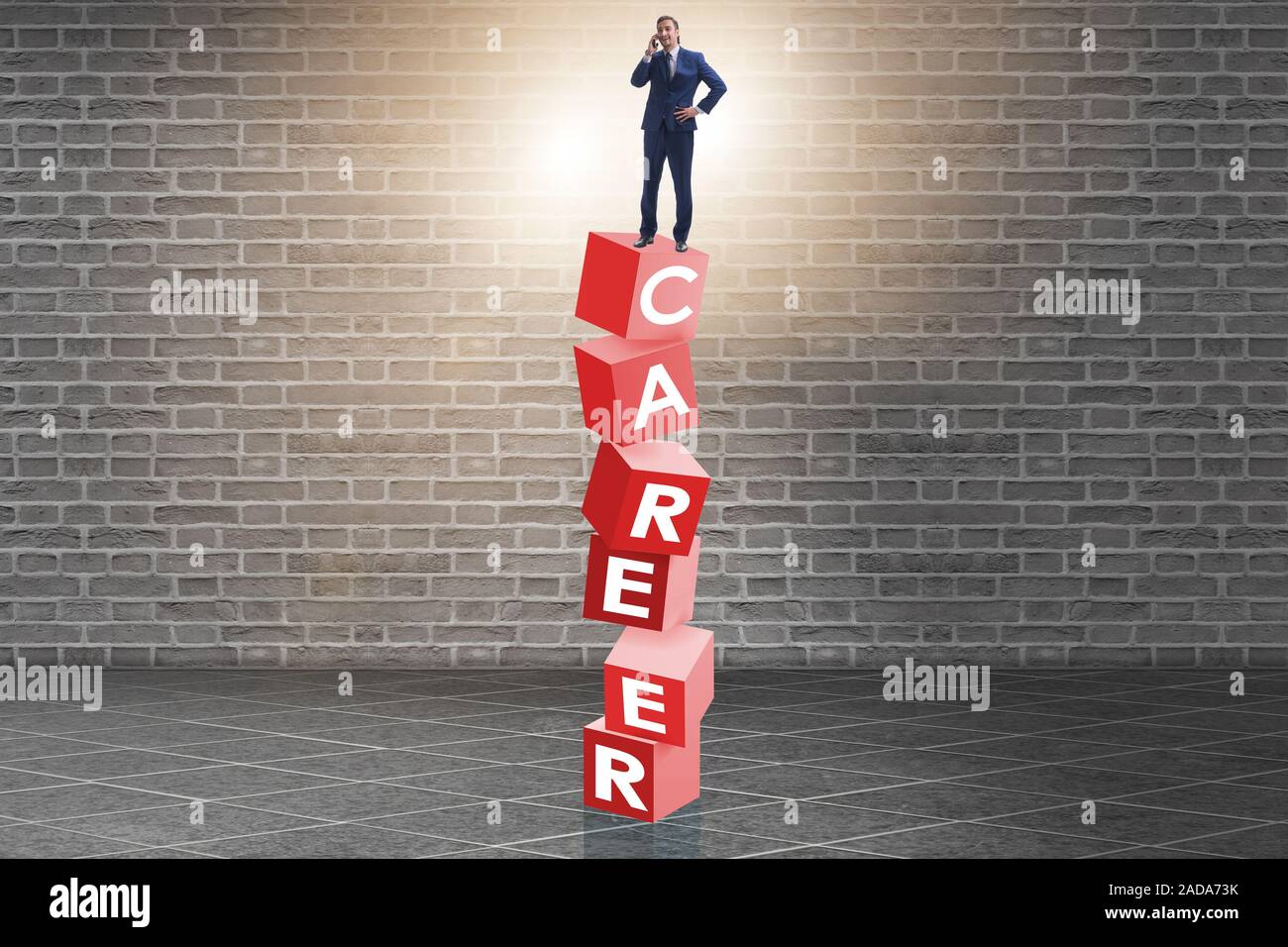 Career concept with Businessman on top of blocks Stock Photo - Alamy