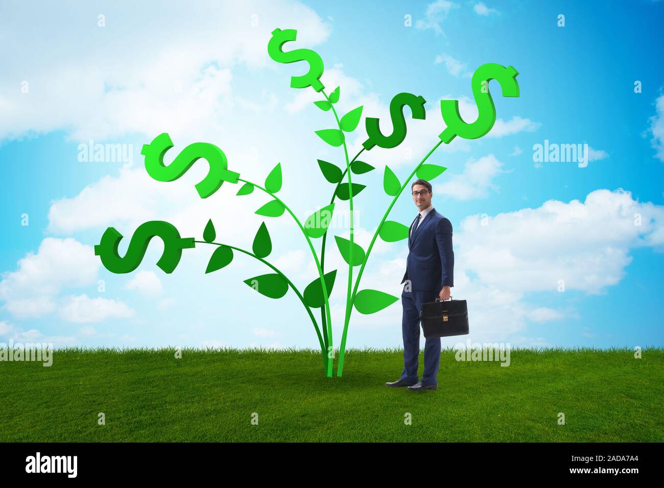 Money tree concept with businessman in growing profits Stock Photo - Alamy