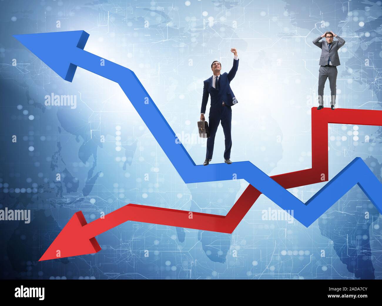 Businessman with charts of growth and decline Stock Photo - Alamy