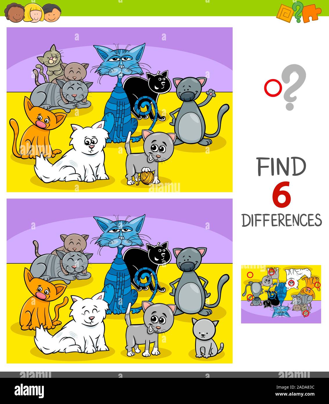 differences game with cats animal characters Stock Photo - Alamy