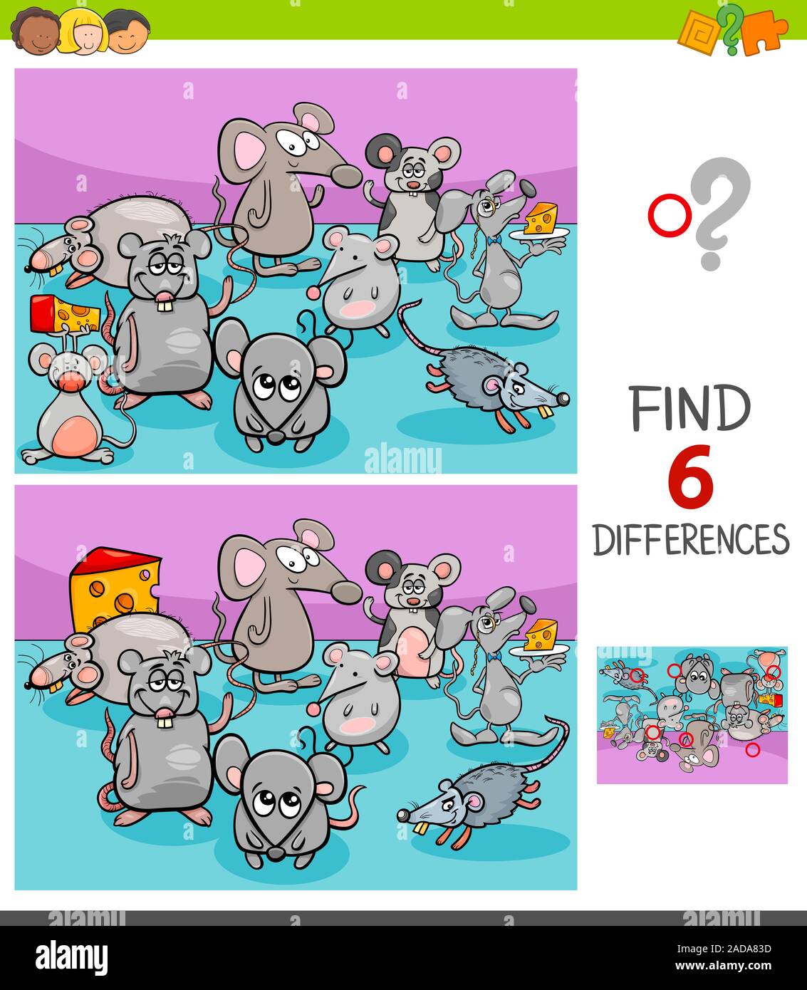 differences game with mice animal characters Stock Photo - Alamy