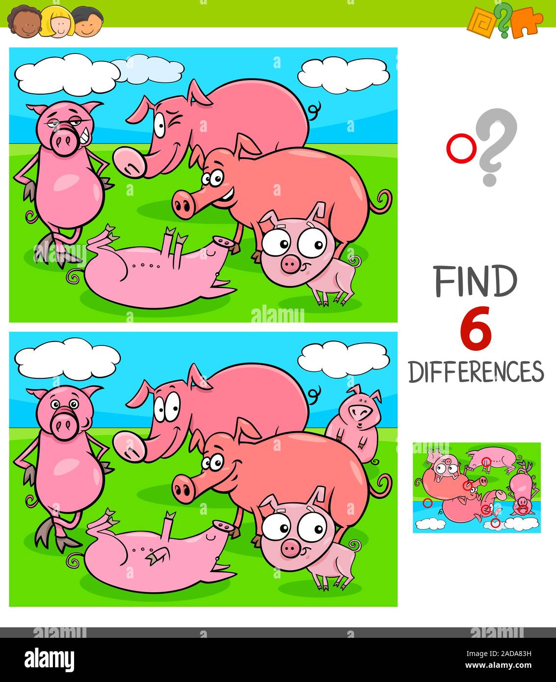 differences game with pigs animal characters Stock Photo - Alamy