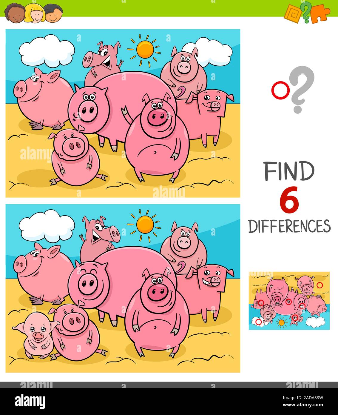 differences game with pigs farm animals Stock Photo - Alamy