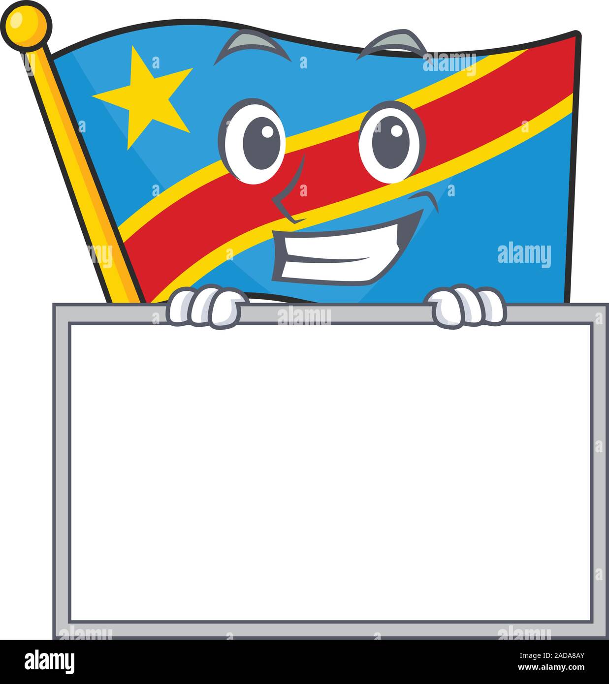 Grinning with board flag democratic republic cartoon character style ...