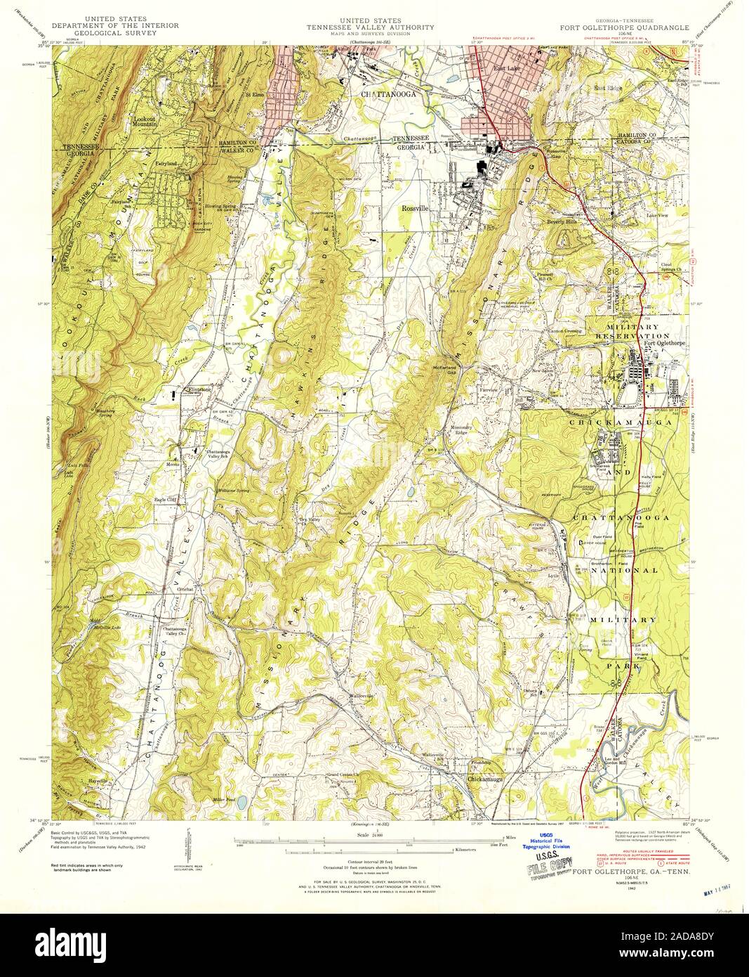 USGS TOPO Map Tennessee GA Fort Oglethorpe 245729 1942 24000 ...