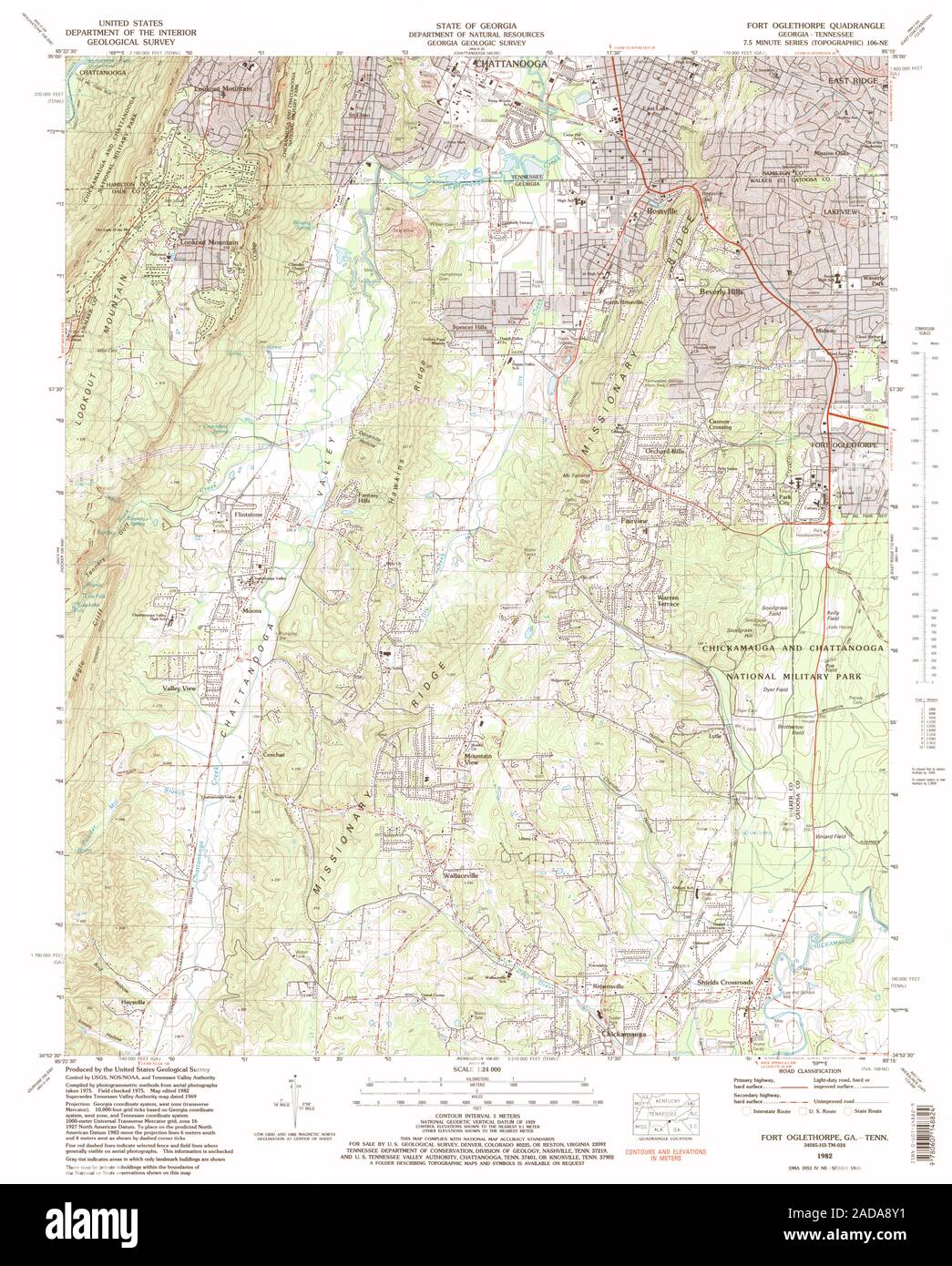 USGS TOPO Map Tennessee GA Fort Oglethorpe 650687 1982 24000 ...