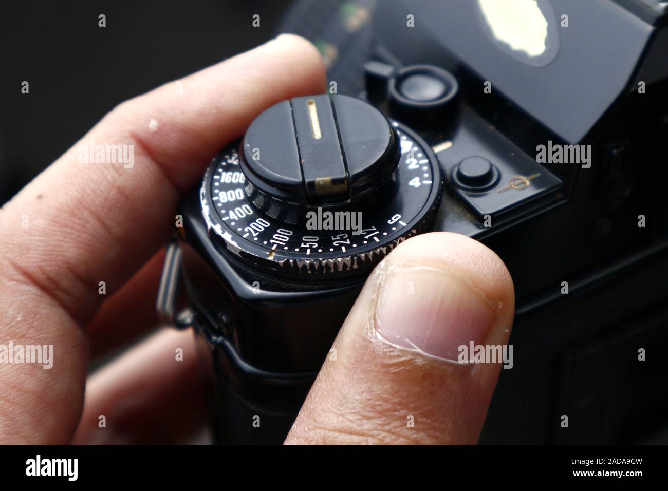Photo of the rewind lever and the exposure compensation and ISO ...