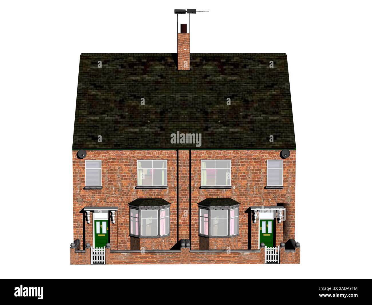 old semi-detached house with brick facade Stock Photo - Alamy
