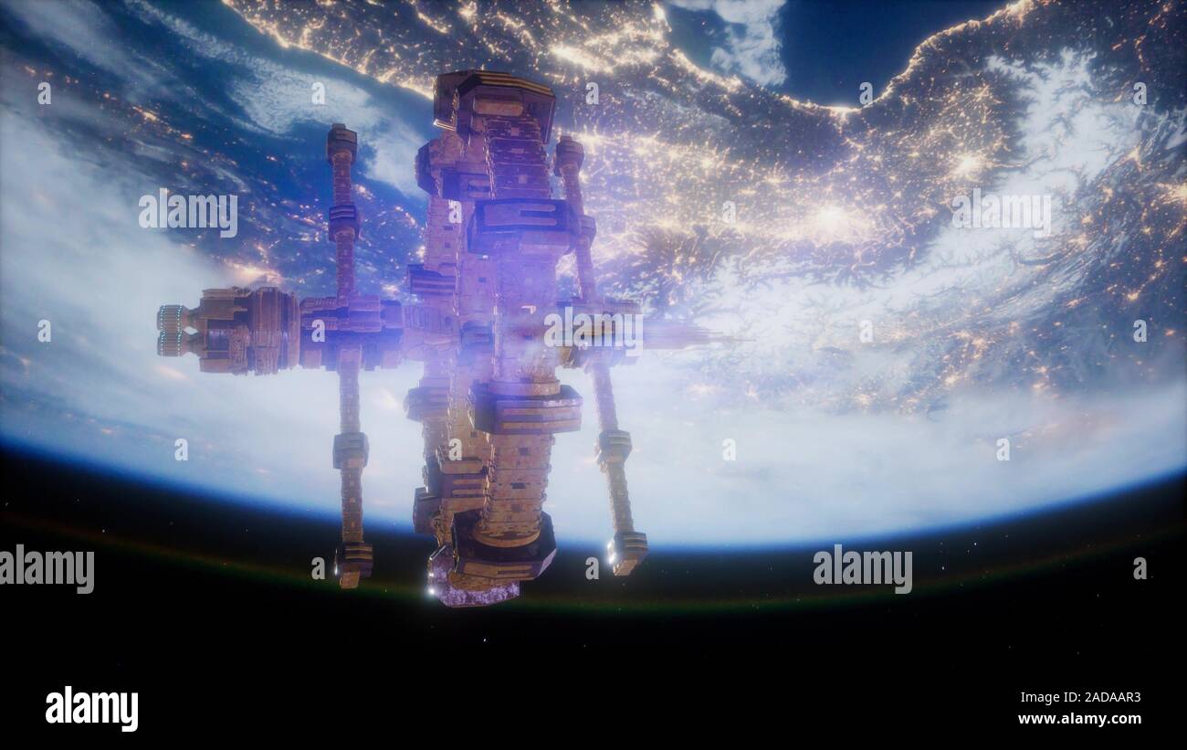 space ship over the earth seen from space Stock Photo - Alamy