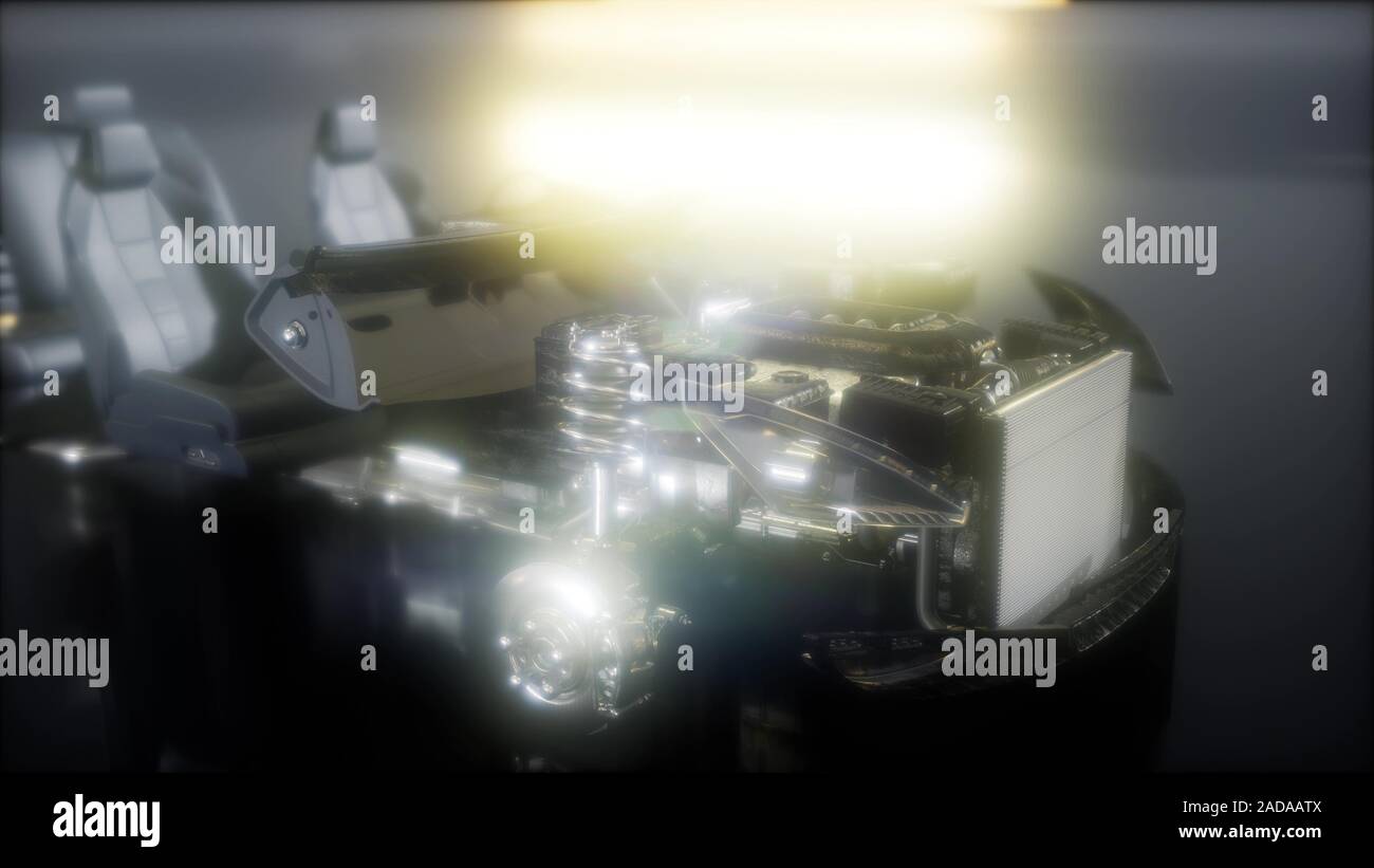 engine and other parts visible in car Stock Photo - Alamy