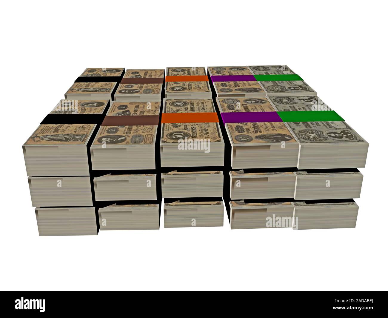 Money stack with bills on a pile Stock Photo - Alamy