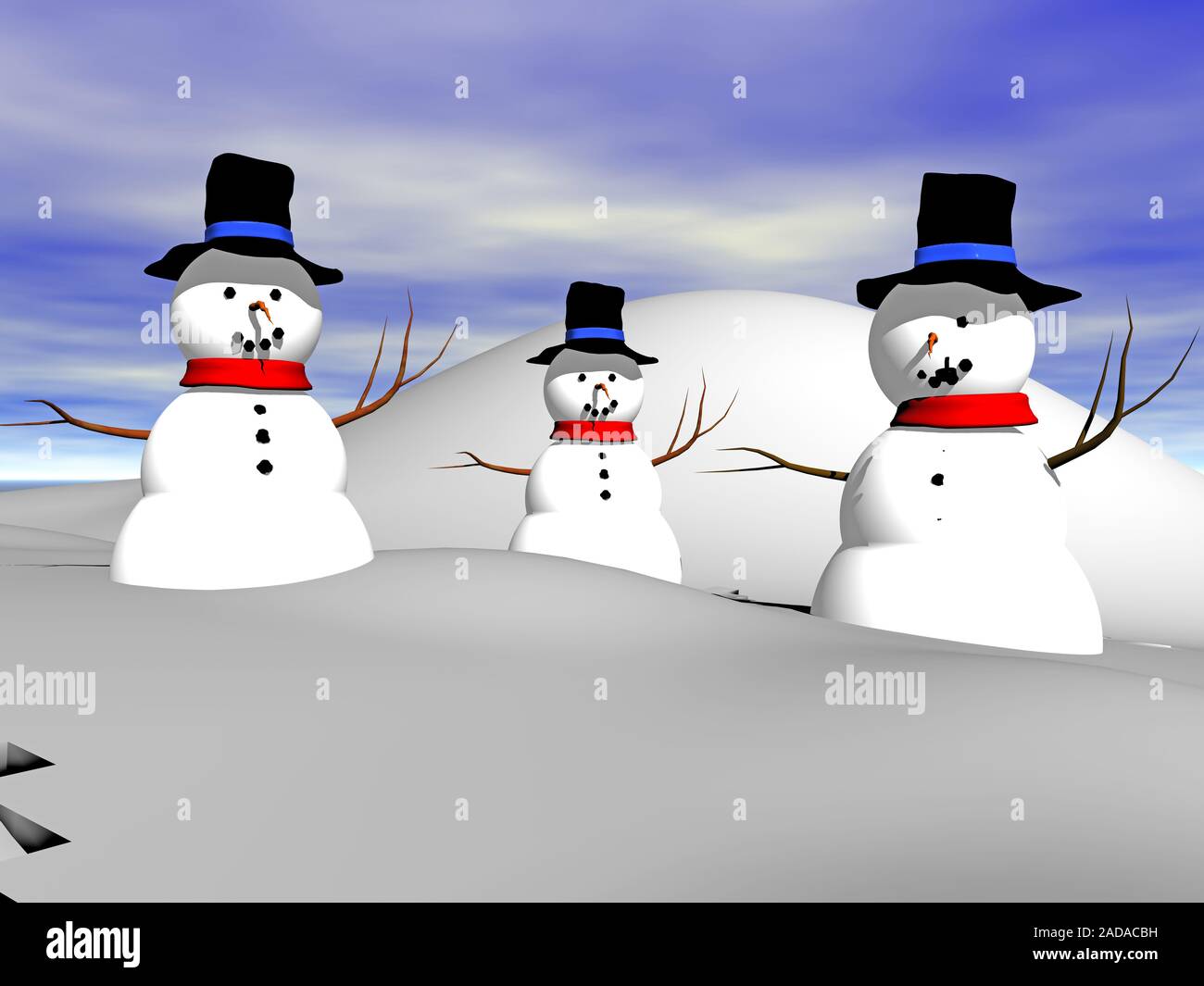 Snowman with branches and cylinders Stock Photo - Alamy