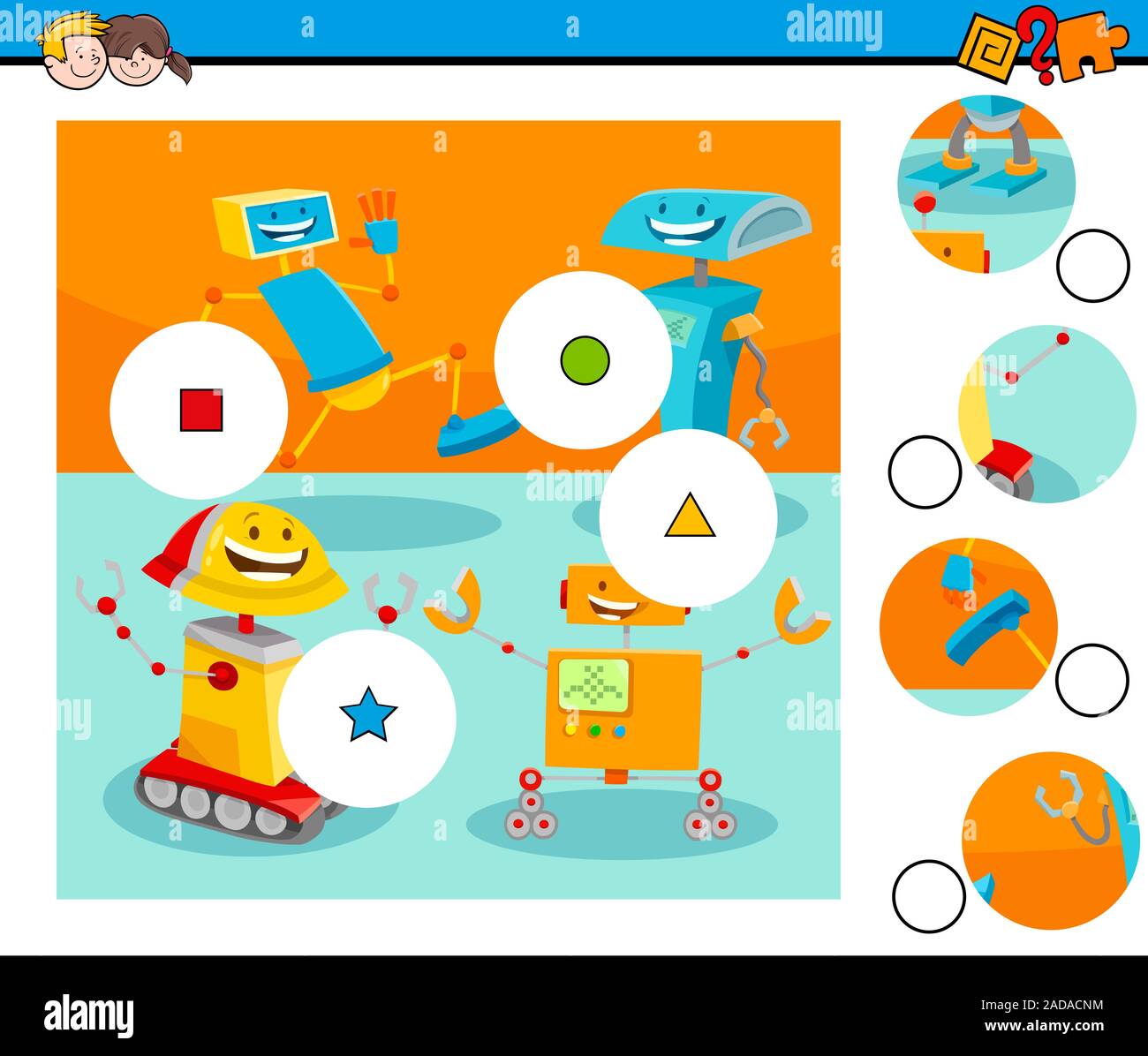 match pieces puzzle with robot characters Stock Photo - Alamy