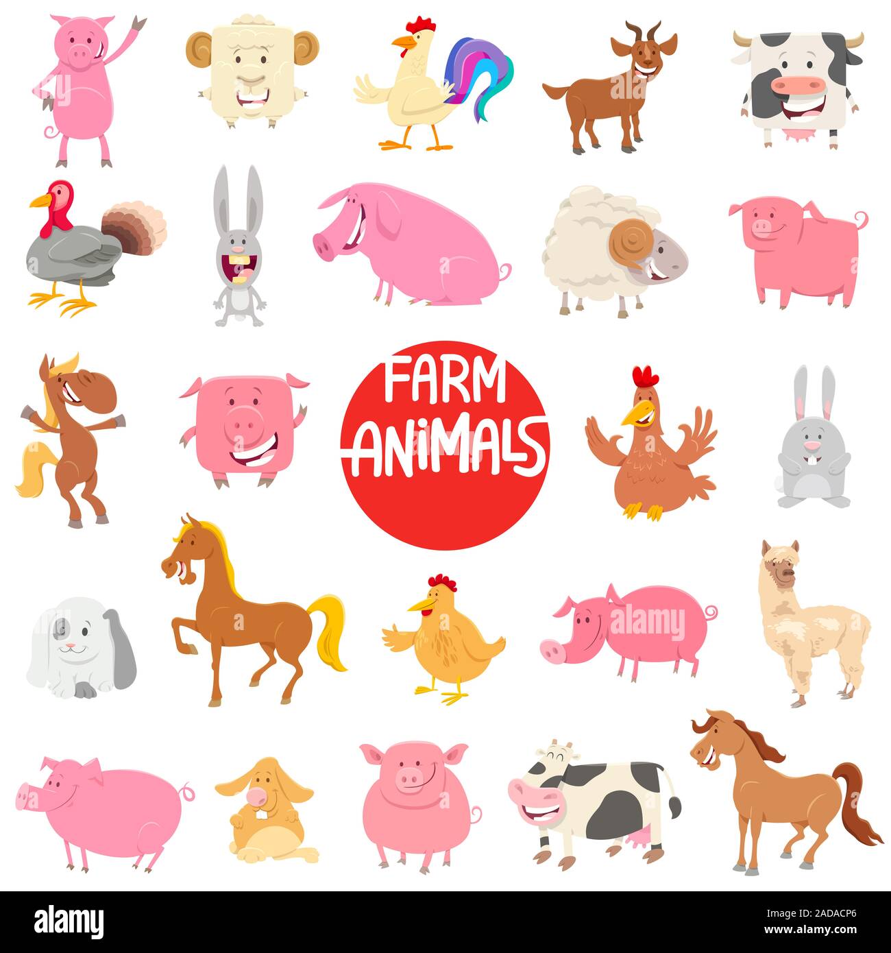 cartoon farm animal characters large collection Stock Photo - Alamy