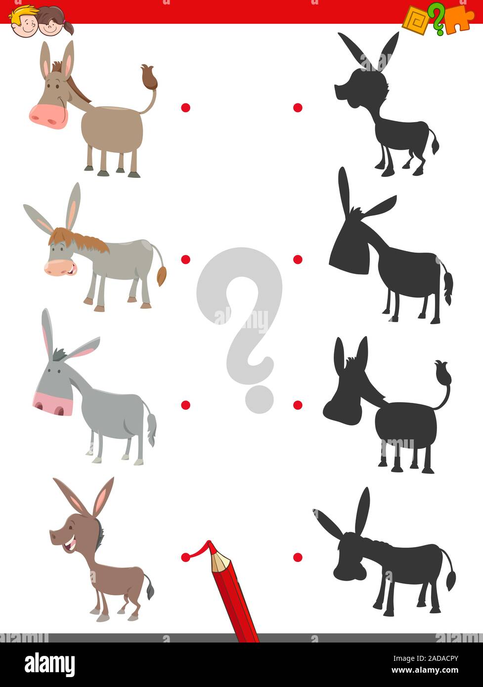 shadow game with cute donkey characters Stock Photo - Alamy