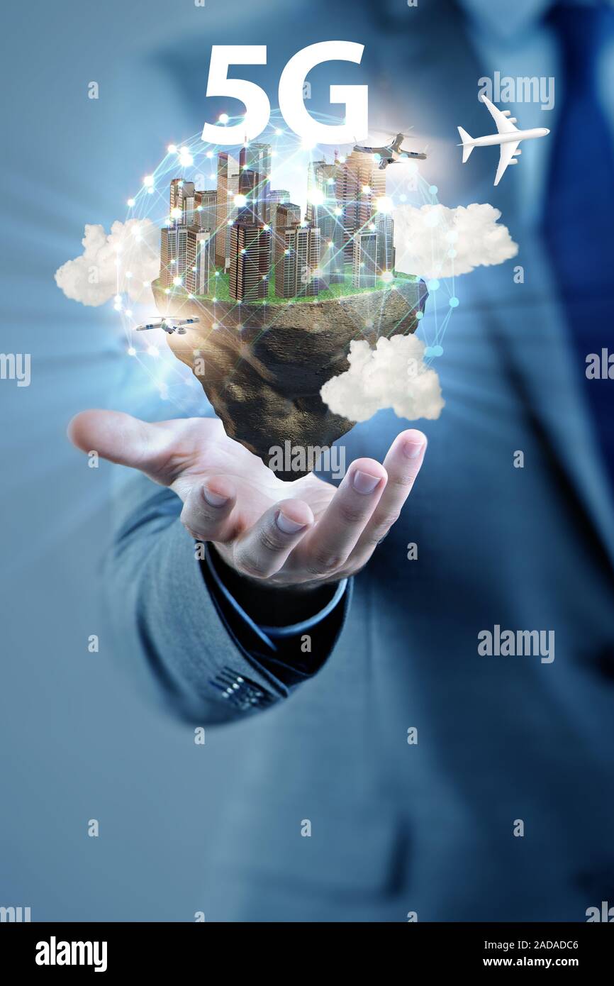 Concept of 5g technology with floating island Stock Photo - Alamy