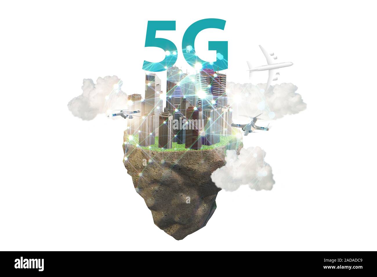 Concept of 5g technology with floating island Stock Photo - Alamy