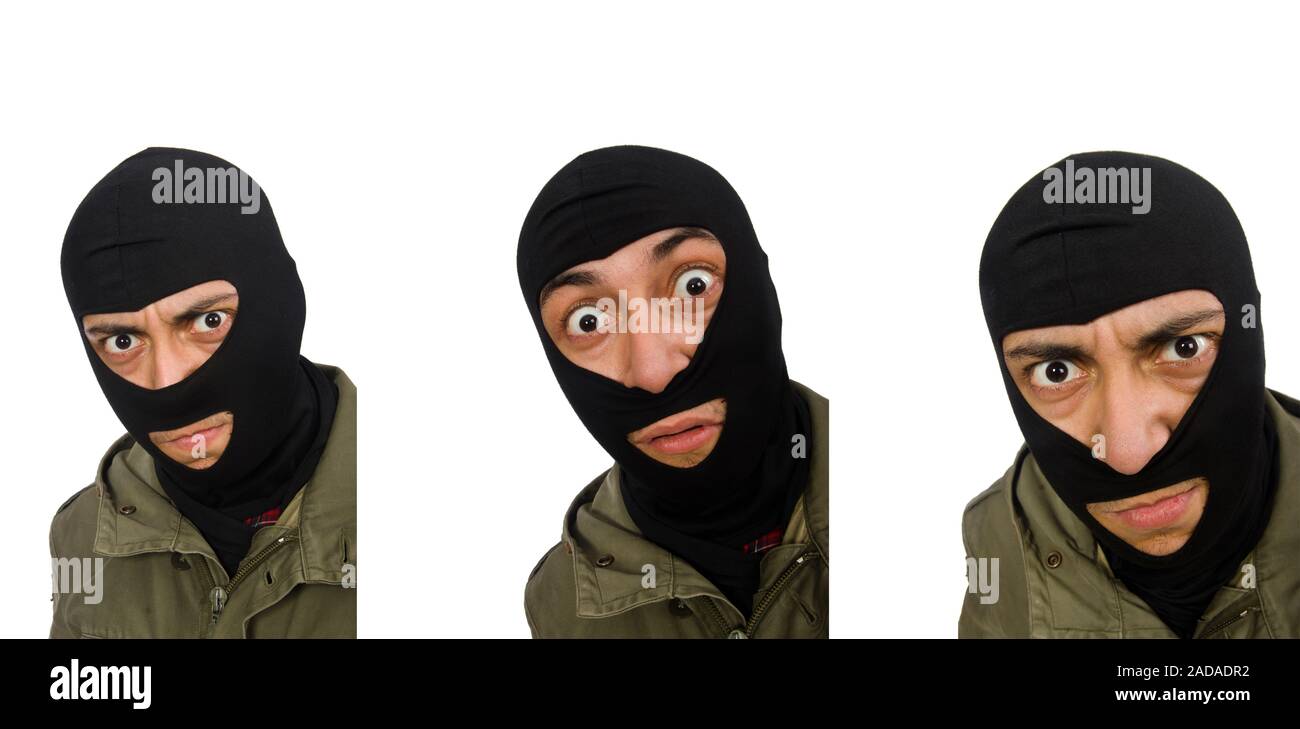 The criminal wearing mask isolated on white Stock Photo - Alamy