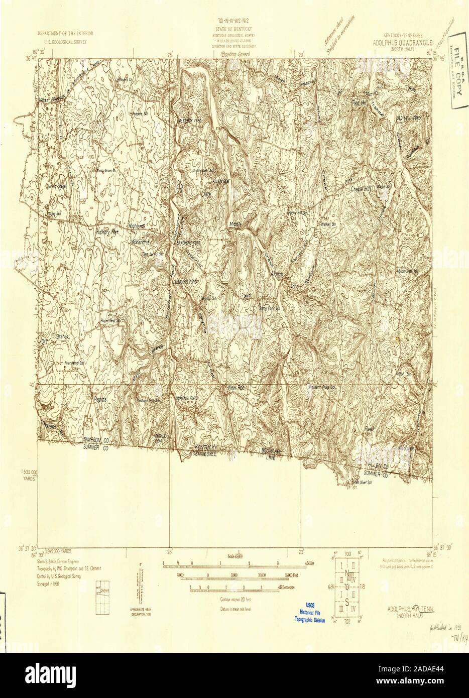 USGS TOPO Map Tennessee KY Adolphus 153363 1928 48000 Restoration Stock ...
