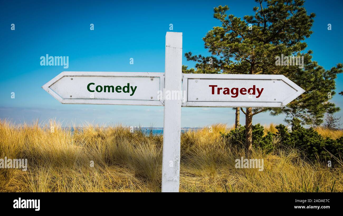 Street Sign Comedy versus Tragedy Stock Photo - Alamy