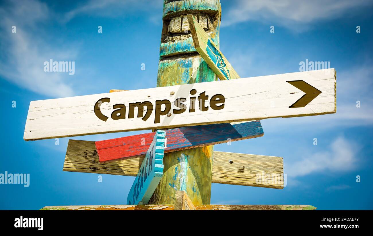 Street Sign to Campsite Stock Photo - Alamy