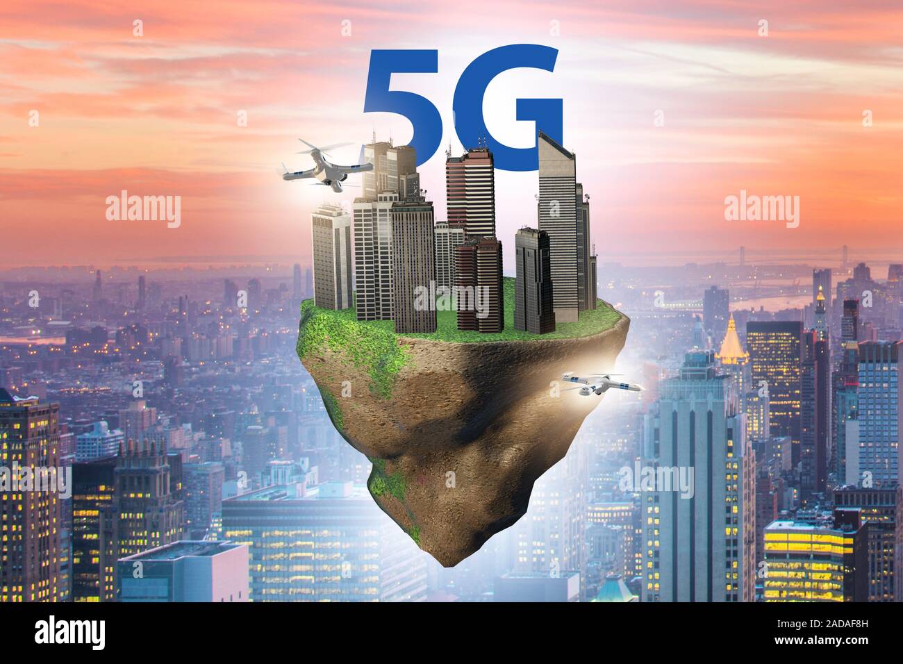 Concept of 5g technology with floating island Stock Photo - Alamy