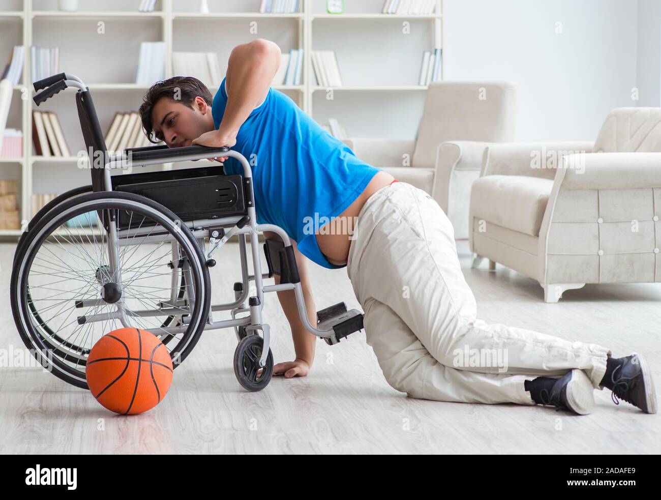 Young basketball player on wheelchair recovering from injury Stock ...