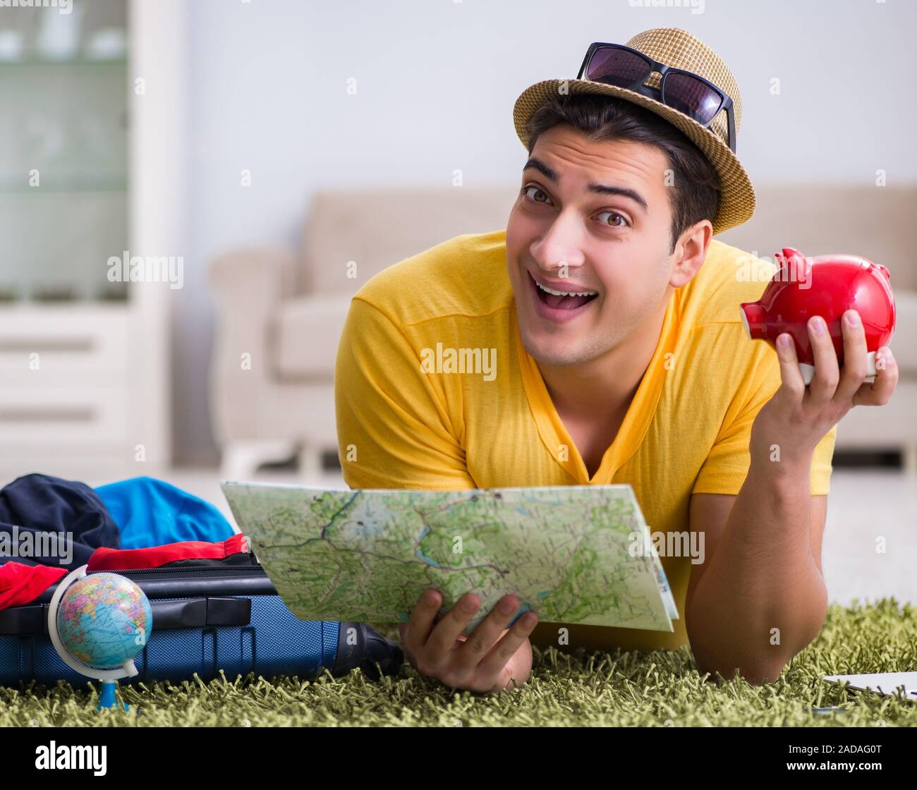 Man planning his vacation trip with map Stock Photo - Alamy