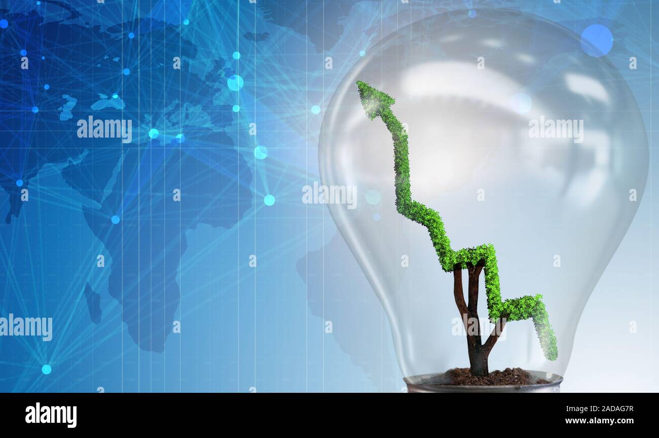 Green energy concept with green line graph in light bulb Stock Photo ...